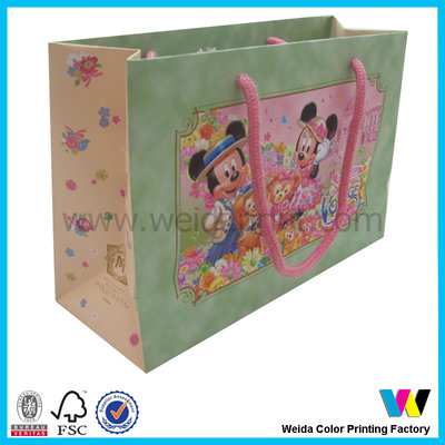 CMYK Printed Paper Shopping Bags with Matte lamination and Pink Cotton String