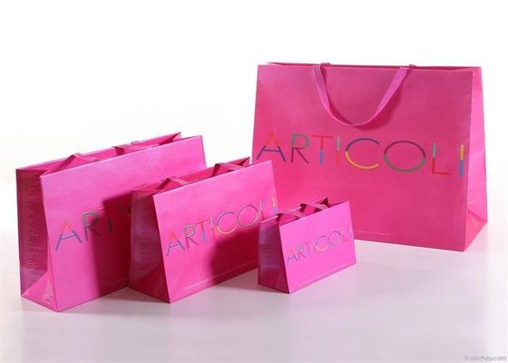 Elegant Pink Printed Kraft Paper Shopping Bag , Kraft Paper Gift Bags