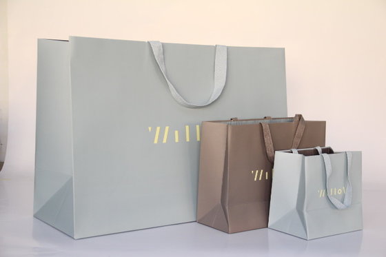 Recycle Matt Coated Paper Shoping Bags , 230gsm White Art Card Paper Carrier Bag