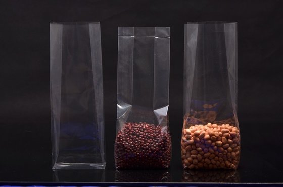 40 Micron Customized Block Bottom Bags , Transparent Plastic OPP Tea Food Bag
