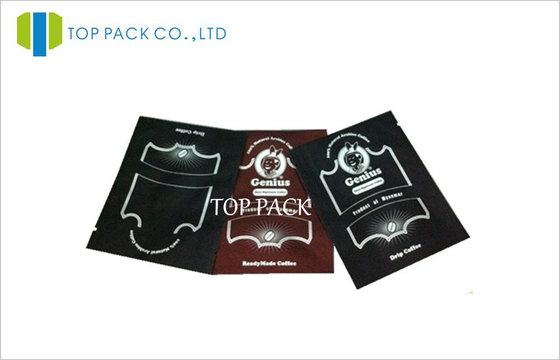 Coffee Powder Flat Aluminum Foil Pouch 3 Sides Sealing Tear Notch Matte Black