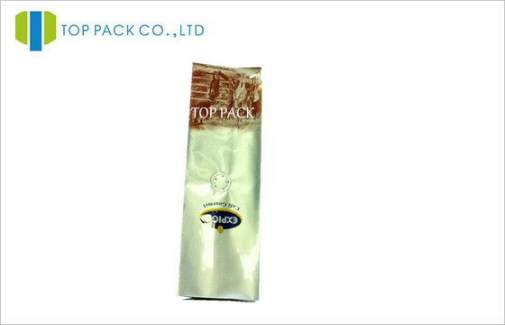 Silver Aluminum Foil Coffee Bean Packaging Bags Side Gusset One Way Valve