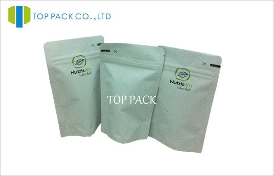 White Matte Aluminum Foil Bags Ziplock Standing Up Bottom Easy Tears