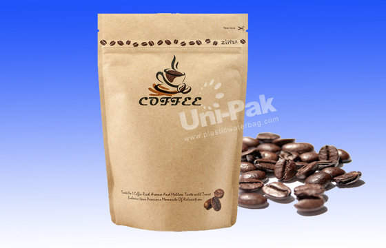 Coffee Bean Standing Up Coffee Pouch , Zipper Top Kraft Paper Bags