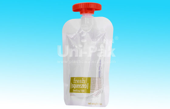 Customized Reusable Plastic Water Bag With Spout For Baby Food