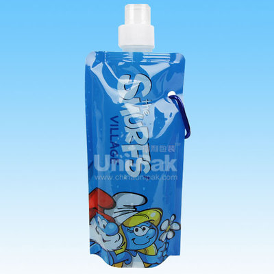 Custom made Colourful Printing Stand Up Portable Plastic Water Bag With Spout For liquid