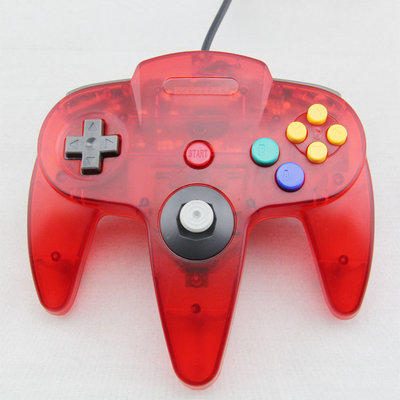 Classic Wired N64 Game Controller Gamepad Joystick Crystal Red Color Plastic Material