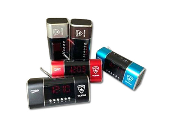 FM Radio Wireless Cell Phone Speakers , Portable Mini Stereo Clock Speaker With LED Digital