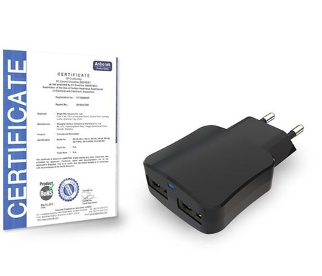 EU Plug Universal Power USB Adapter , 5V 2.4A / 3.1A 2 Port USB Adapter Charger