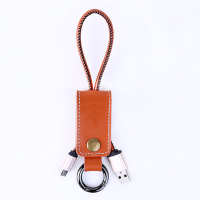 PU Micro USB Power Cable With Leather Key Chain Micro USB Connector