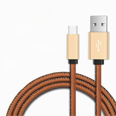 PU Leather Aluminum Type C Charging Cable , 3.3FT Type C To USB A Cable