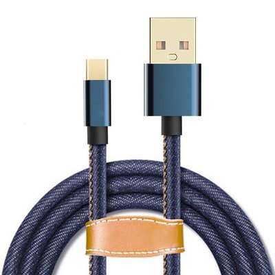 Denim Fabric Braided USB Type C Cable Custom Length Aluminum Connector