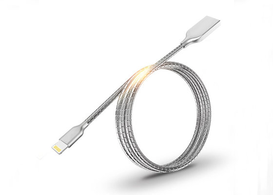 Stainless Steel Spring MFI Lightning Cable for iPhone / iPad / iPod