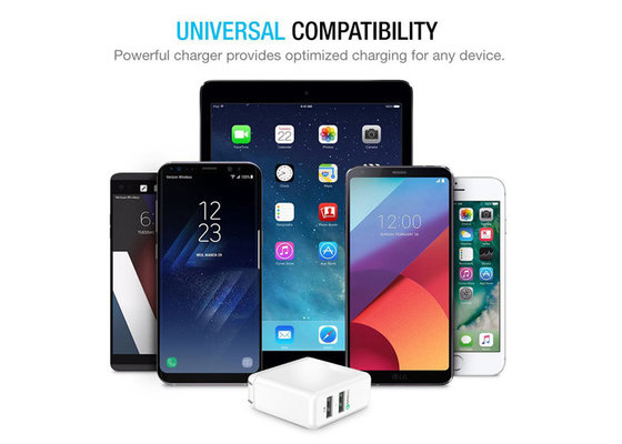 QC3.0 Dual USB Ports Quick Cellphone Charger , Foldable US Plug Usb Power Charger