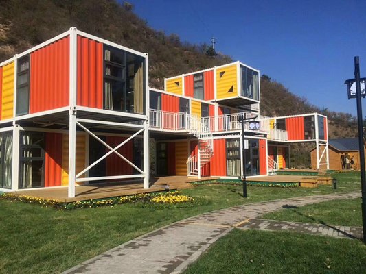 Hogares prefabricados anaranjados del contenedor para la sala de estar de la oficina de Flatpack residencial