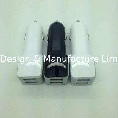 white black USB car charger with 2 usb ports supplier