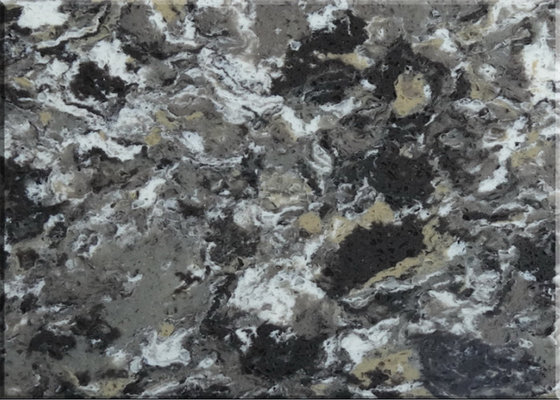 Grey Mixed Vein Engineered Quartz Stone For Kitchen Countertops / Shower Panels