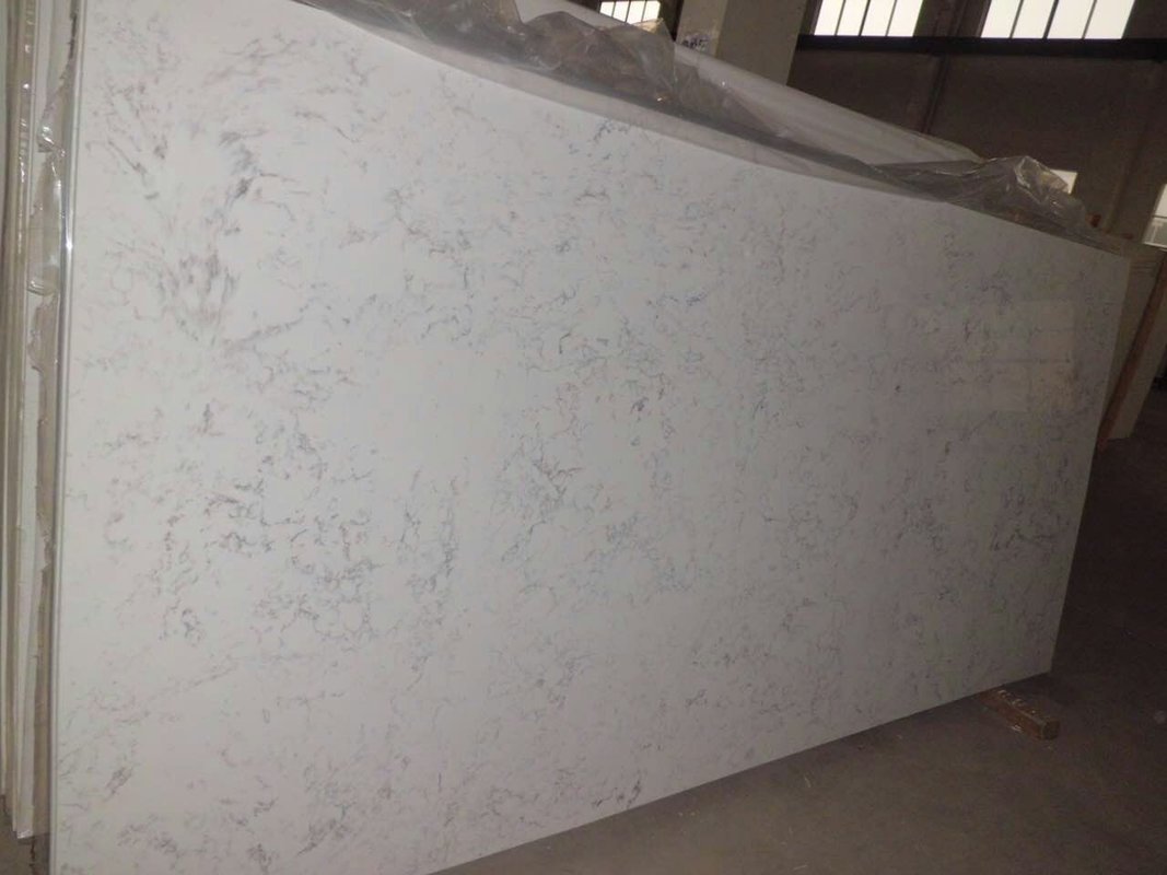 White Carrara Engineered Quartz Stone Slabs Kitchen US Market Prefered