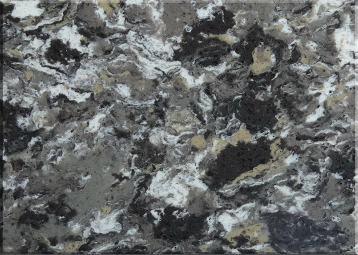 Grey Mixed Vein Engineered Quartz Stone For Kitchen Countertops / Shower Panels
