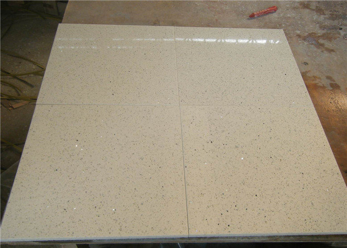 Polished Wall Decoration Beige Engineered Quartz Stone Slab Wall Cladding / Flooring Tiles