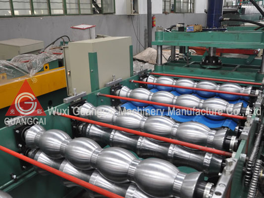 Red / Blue Glazed Tile Roof Panel Roll Forming Machine with Hydraulic Shear
