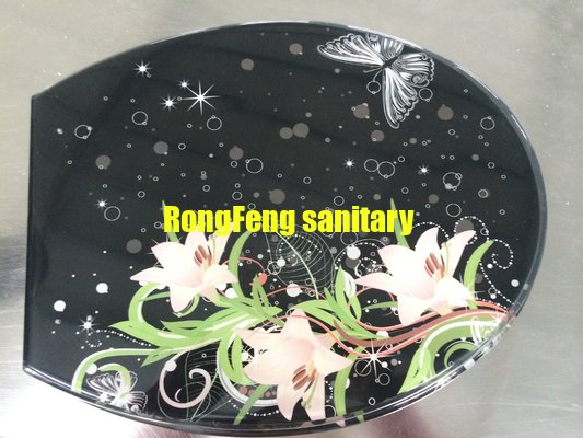 white black flower design polyresin toilet seat,18'european size,17"19"US STANDARD,ZINC ALLOY HINGE