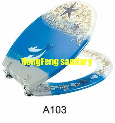 sealife  polyresin decorate sanitary ware toilet seat with zinc hinge,round toilet seat,elongated toilet seat