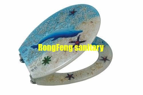 sealife  polyresin decorate sanitary ware toilet seat with zinc hinge,round toilet seat,elongated toilet seat