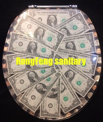 US COIN DESIGN polyresin toilet seat,REAL US DALLARS,with ZINC ALLOY HINGE,round polyresin toilet seat
