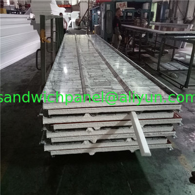 EPS sandwich roof panel 1050-75-0.426mm sandstone steel sheet up and wood grain down