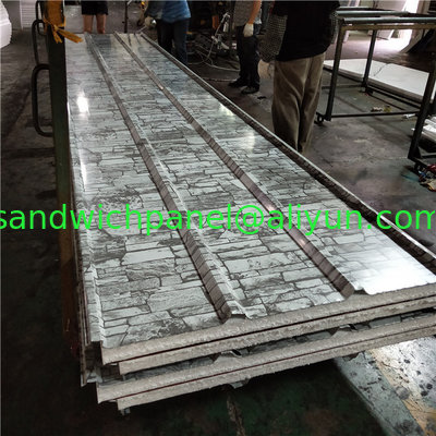 EPS sandwich roof panel 1050-75-0.426mm sandstone steel sheet up and wood grain down