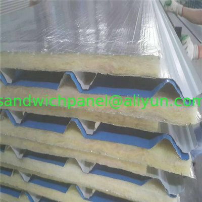 glass wool sandwich roof panel 840-30-0.426mm blue steel sheet up and silver paper down
