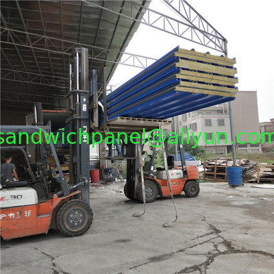 fireproof 50mm rock wool roof sandwich panel 960-50-0.376mm blue steel sheet up