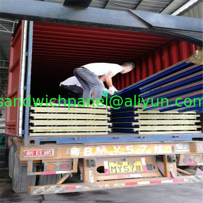 blue color 50mm thickness 11.9m long rock wool sandwich panel for warehouse