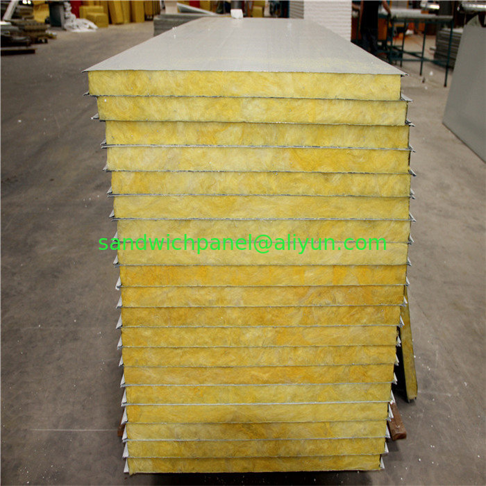 good sound insulation 35kg / m3 50mm grey white double steel glass wool sandwich panel