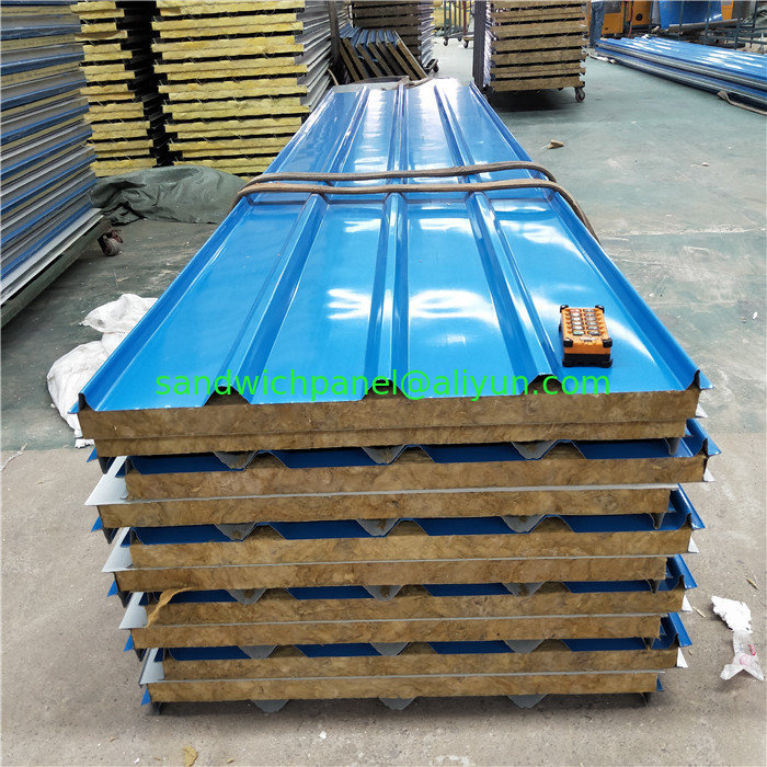 60kg corrugated 950 type rock wool sandwich roof panel with steel strip both side