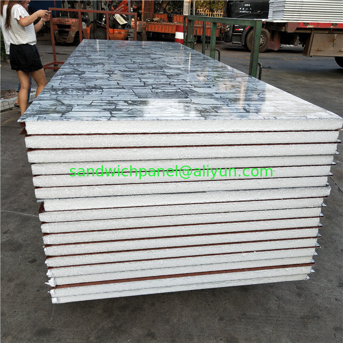 EPS sandwich wall panel 1150-50-0.426mm sandstone steel sheet up and wood grain down