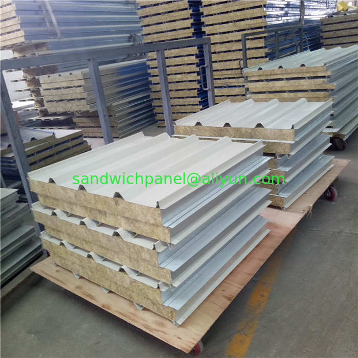 960mm building panels 50mm fireproof rock wool sandwich roof board with steel strip