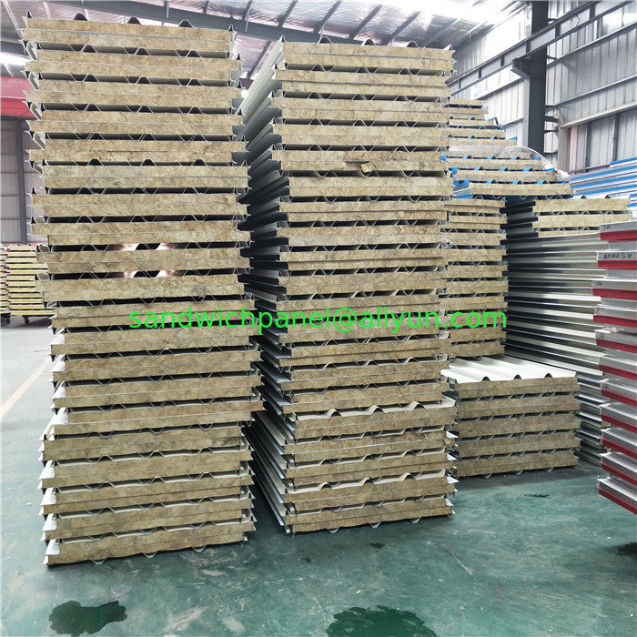 960mm rock wool sandwich panels roof sheet with waterproof cap for prefab buildings