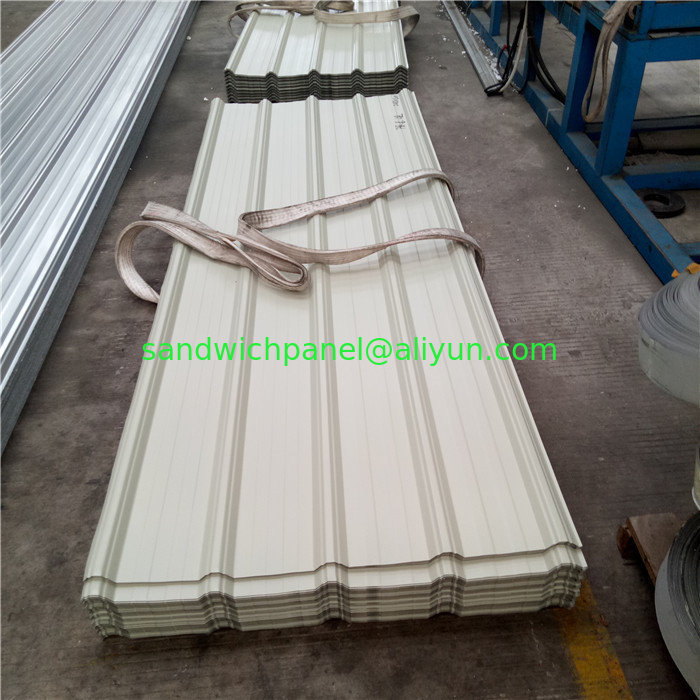 900-0.4mm Huaguan ivory white corrugated roof sheets with 55% AZ warehouse and factory