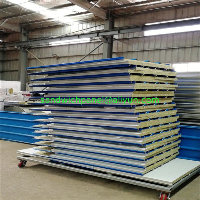 1500mm long 50mm rock wool prefab sandwich panels with 0.426mm steel sheet up and 0.326mm down