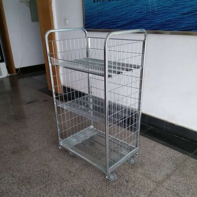 Metal Wire Display Racks Roll Container Roll Cage Four Wheel For Warehouse