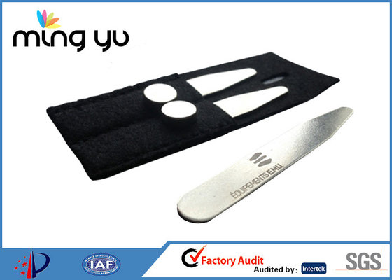 Shirt 2.5" Metal Collar Stays With Magnets Plated Surface Black Pouch Packaged