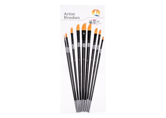 Black Aluminum Ferrule 9Pcs Flat Paint Brush Set