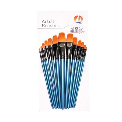 Metallic Blue Handle Angled Synthetic Watercolour Brushes