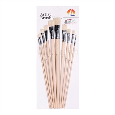 Natural Wood Color Handle #10 Artist Oil Paint Brushes