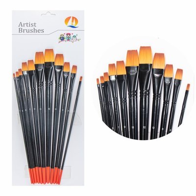 Flat Shape Nylon Hair 10# 12pcs Artist Paint Brush Set
