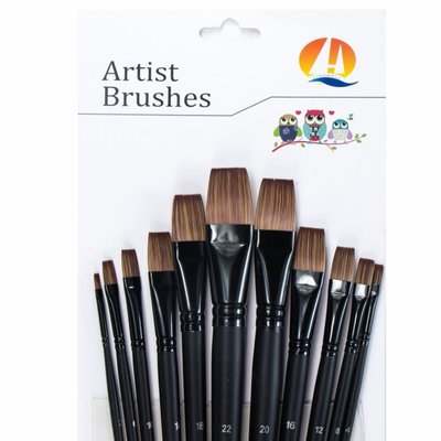 Black Aluminum Ferrule Mixed Color Nylon Hair 22# Artist Paint Brush Set