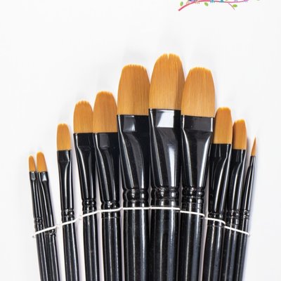 Oval Head Brown Nylon Hair 12pcs Artist Paint Brushes Set