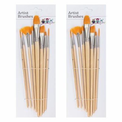 Round Fan Angular Flat Head Golden Nylon Hair Artist Paint Brushes Set